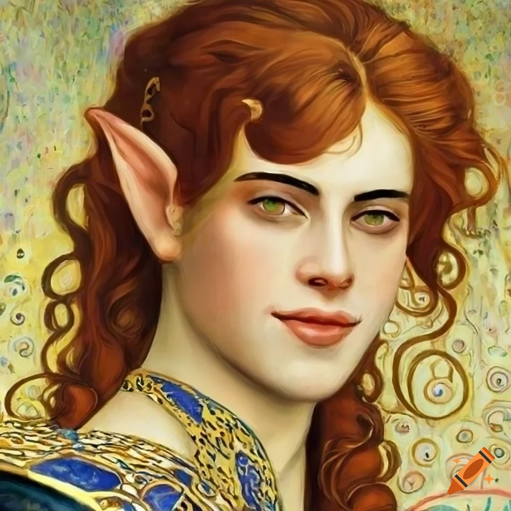 Gustav Klimt inspired poster of an attractive young male elven prince ...