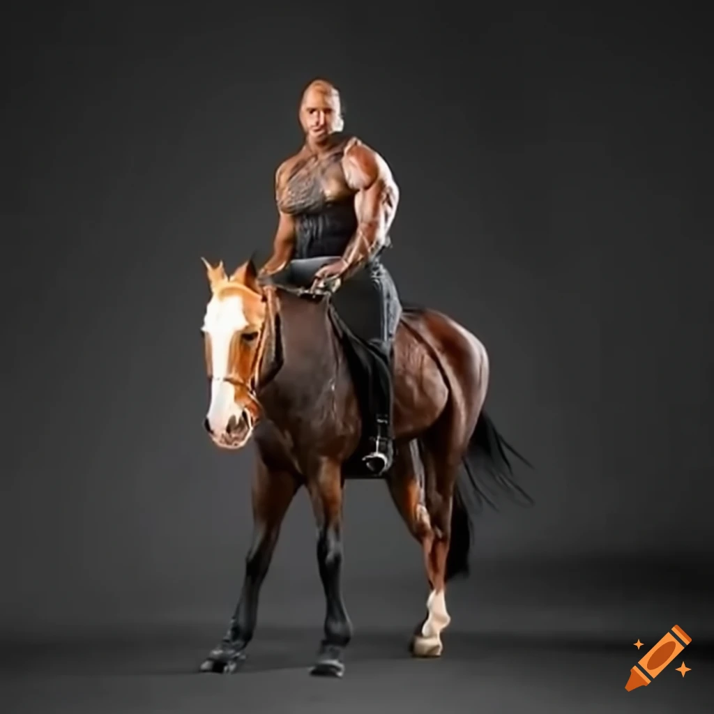 Dwayne johnson riding a horse on Craiyon