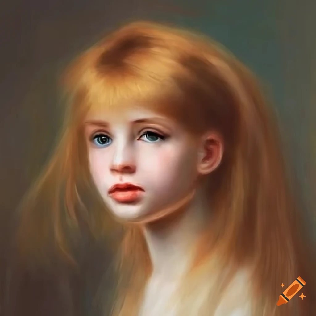 Woman with long fluffy hair in the style of renoir on Craiyon