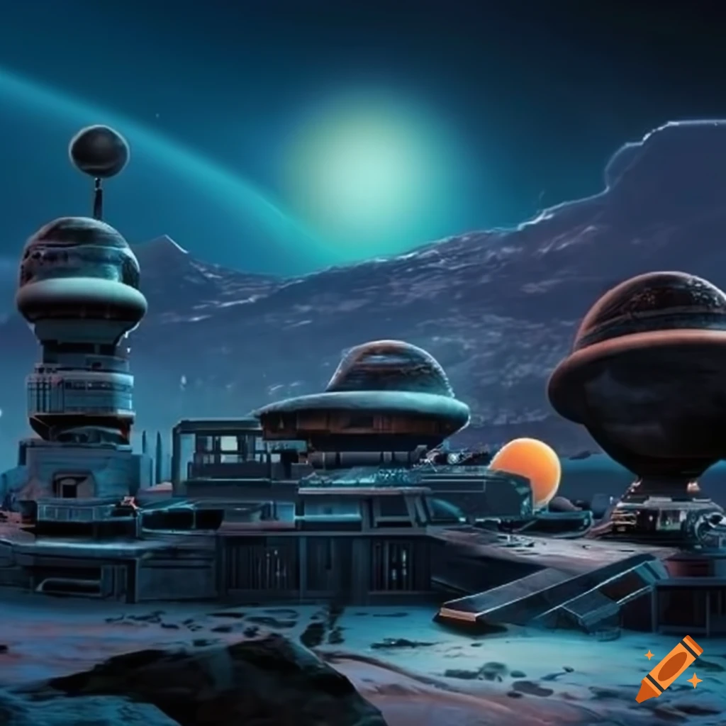 Illustration of a 50s sci-fi base on a distant planet on Craiyon