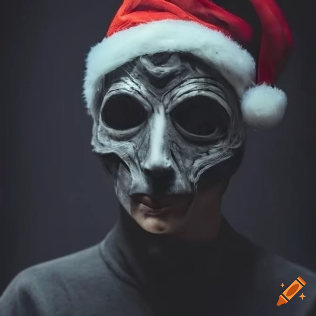 Eerie haunting portrait of person in nordic folklore mask with santa ...