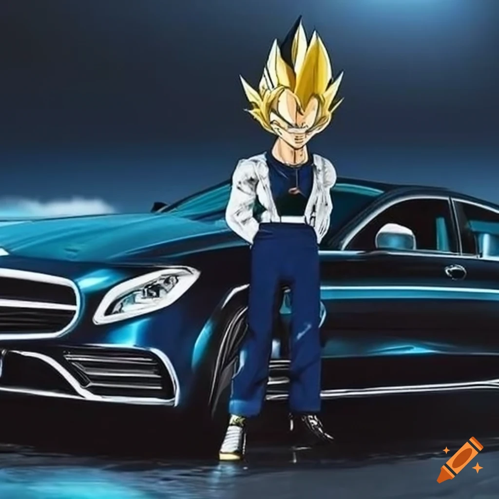 Vegeta in lacoste suits driving mercedes on Craiyon