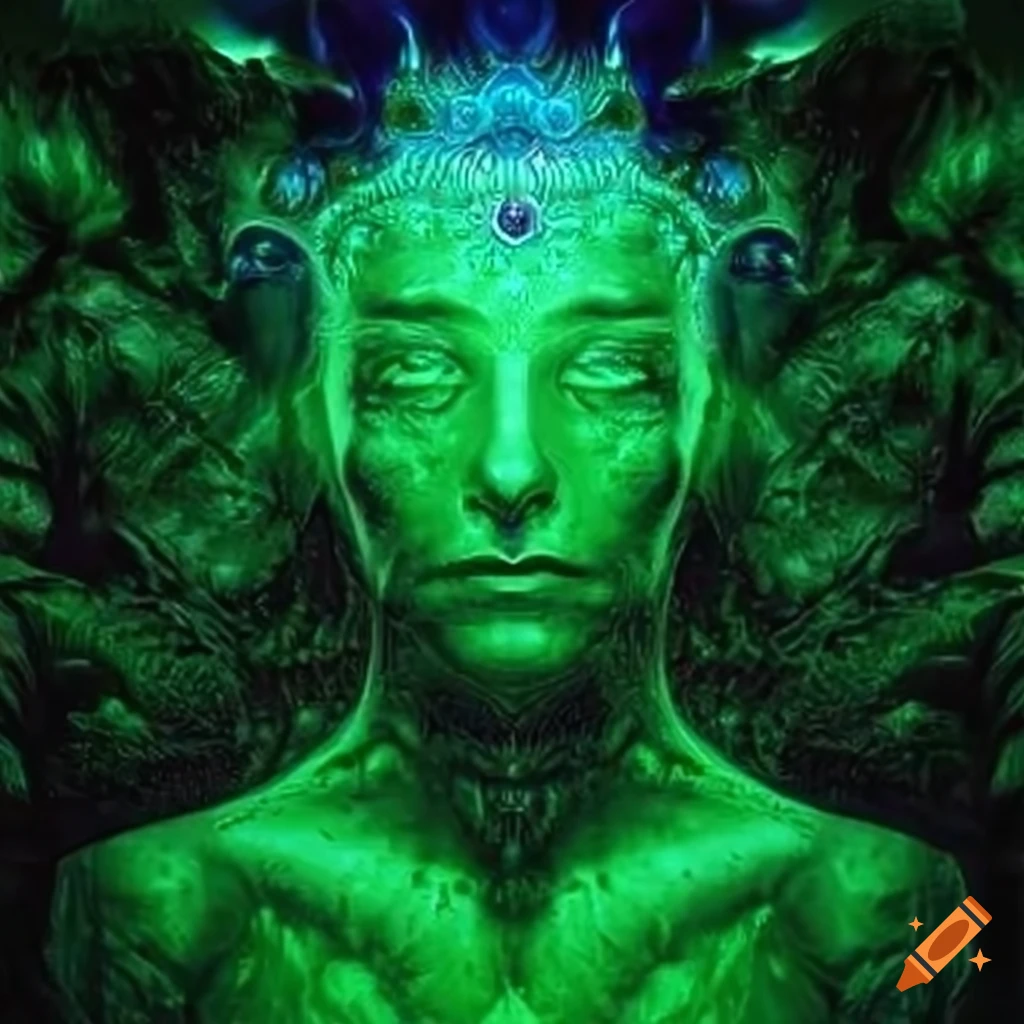 Chaos god of green consciousness aura on Craiyon