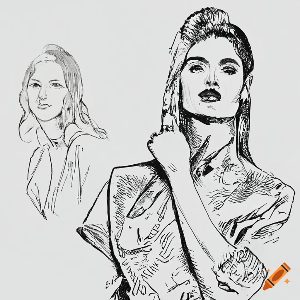 Vintage female models sketched with pencil strokes on Craiyon
