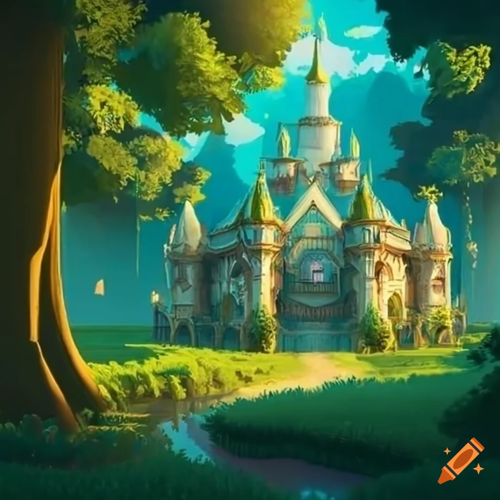 Magical elven palace in the summer surrounded by giant trees on Craiyon