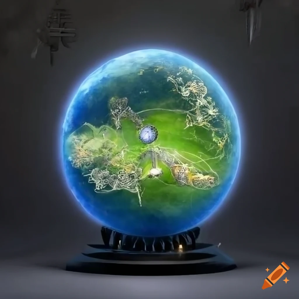 Magic device displaying detailed superimposed fantasy scenes on Craiyon