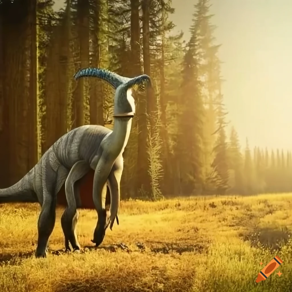 Striped grey and brown Parasaurolophus dinosaurs in British Columbia ...