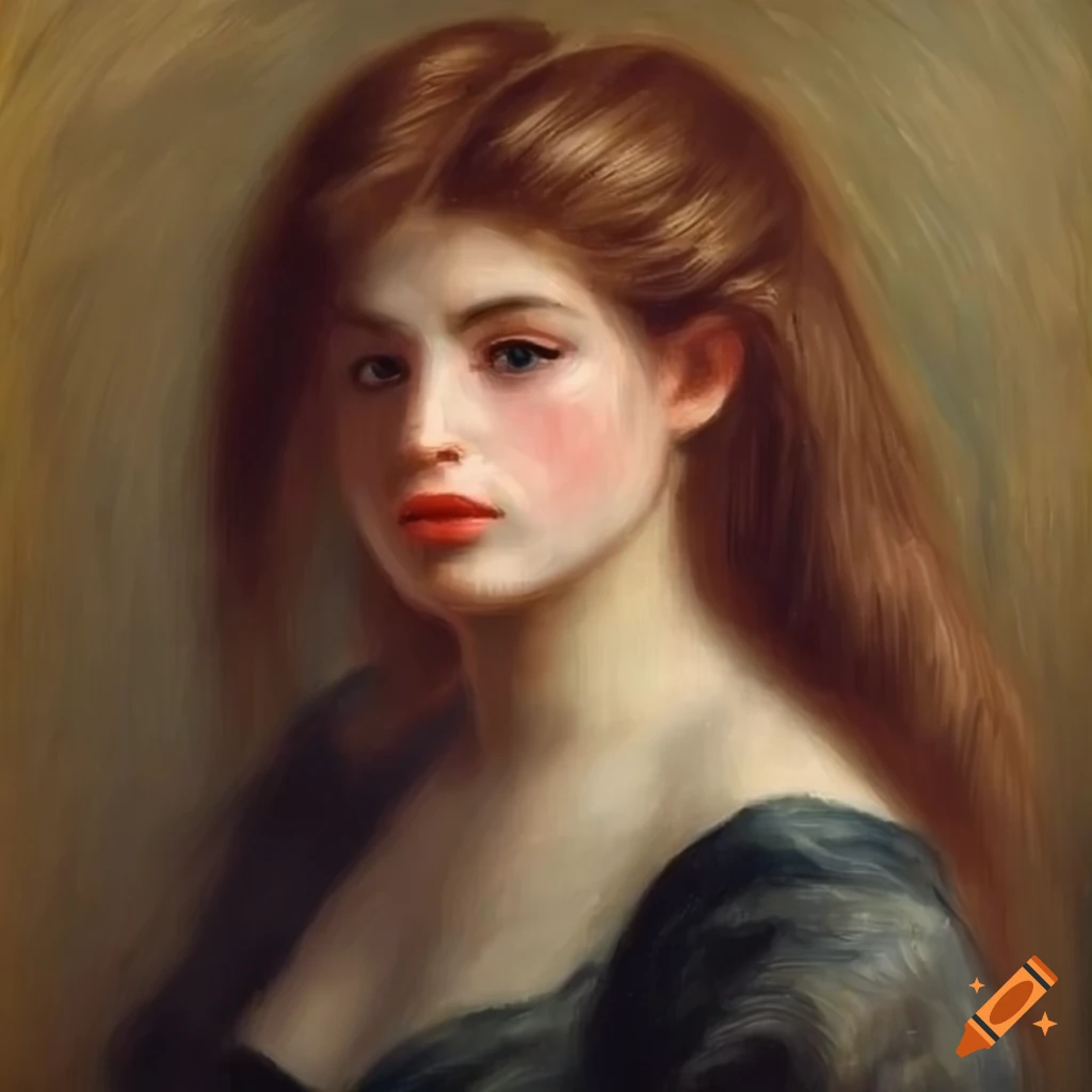 Woman with long fluffy hair in the style of renoir on Craiyon