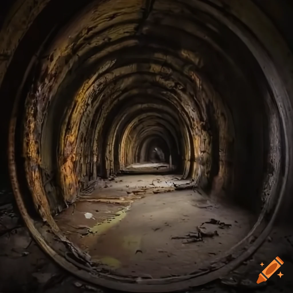 Rusty abandoned underground spooky dark workshop tunnel on Craiyon