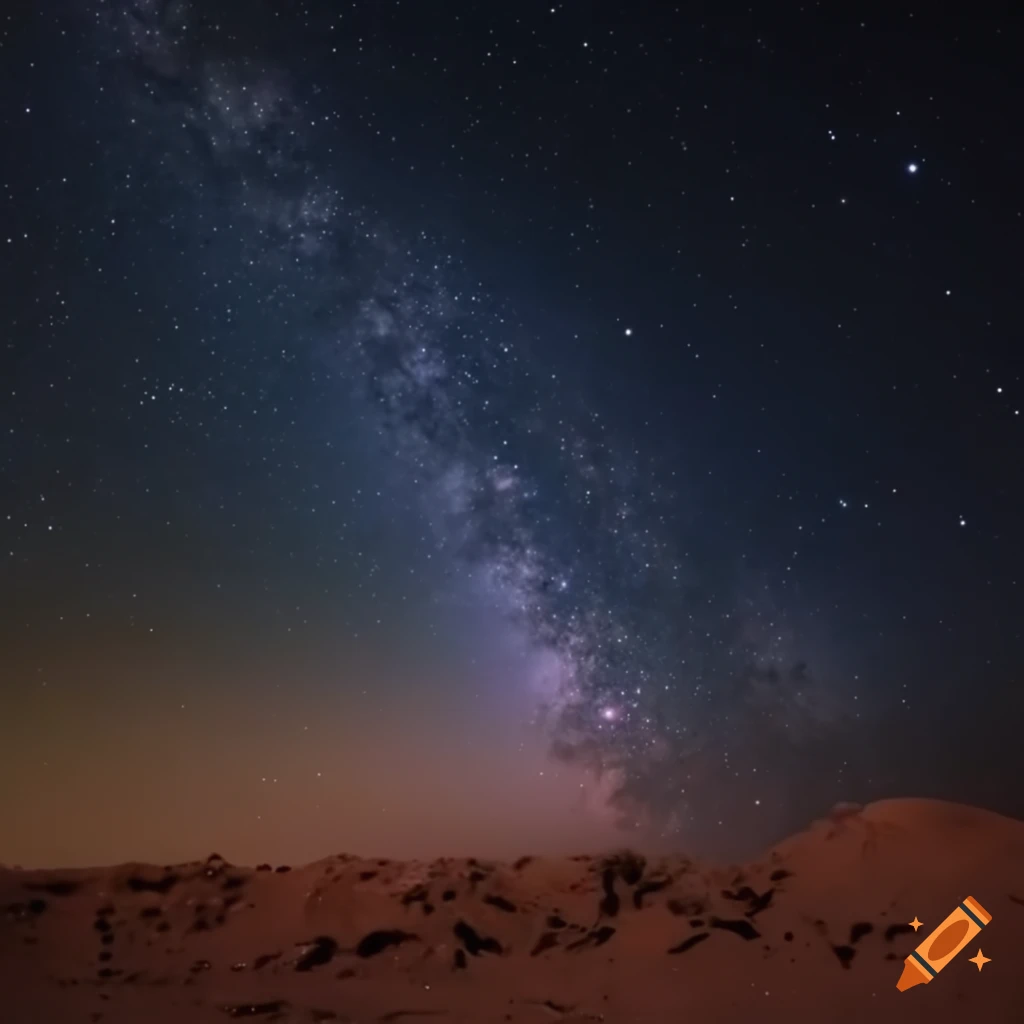 Mars landscape with milky way and stars in the night sky on Craiyon