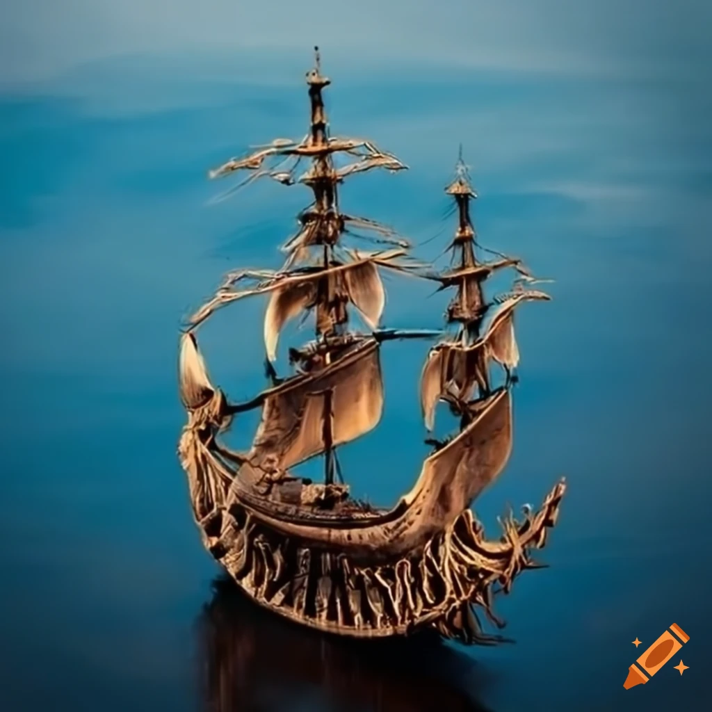 Bone ship sailing on the black waters of river tuonela on Craiyon