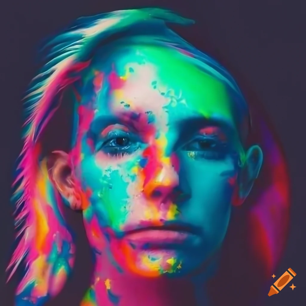 Experimental analogue art portrait photo of a woman with intense colors ...