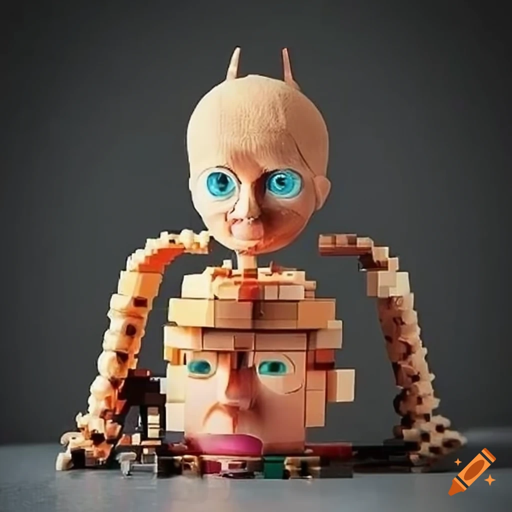 Surrealistic strange toys like trucks, dolls, legos, houses, soldiers ...