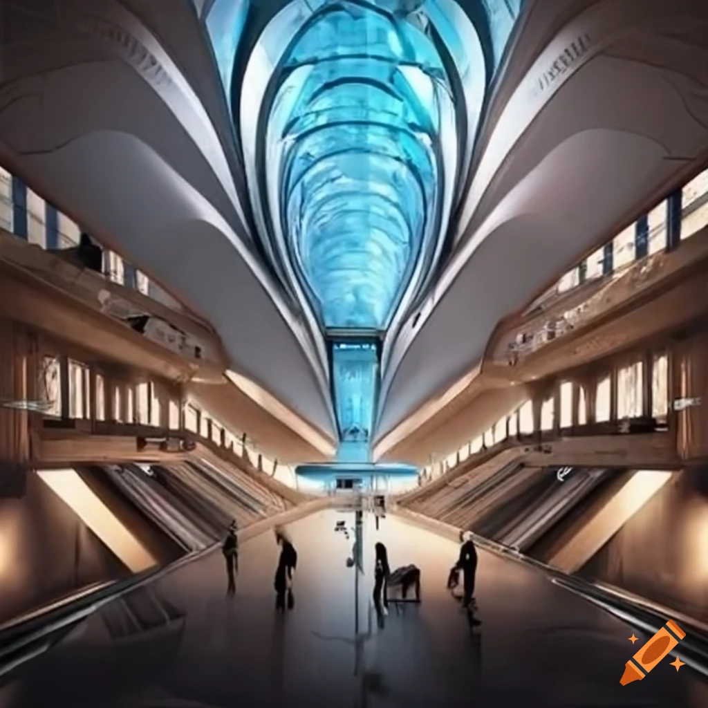 A futuristic vision of a large underground hall for the subway on Craiyon