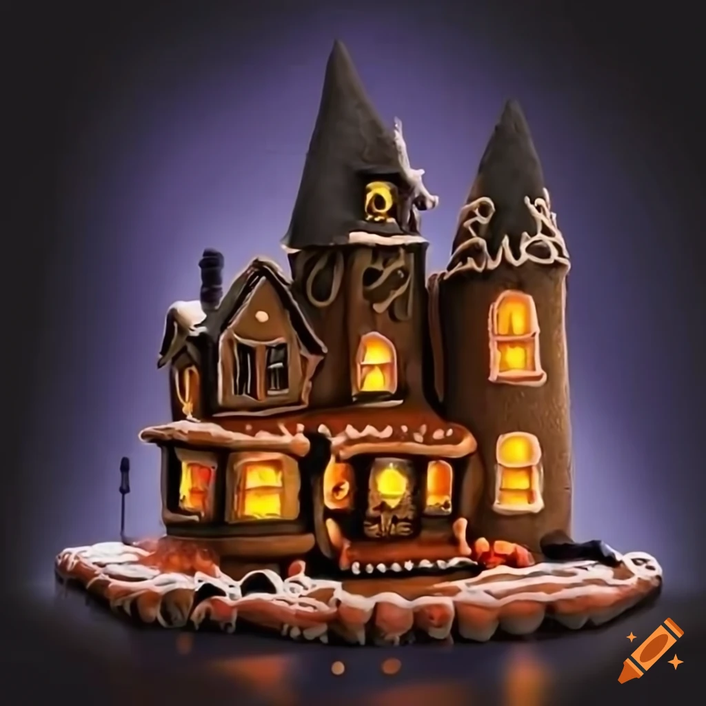 Spooky old gothic gingerbread addams family house at night on Craiyon