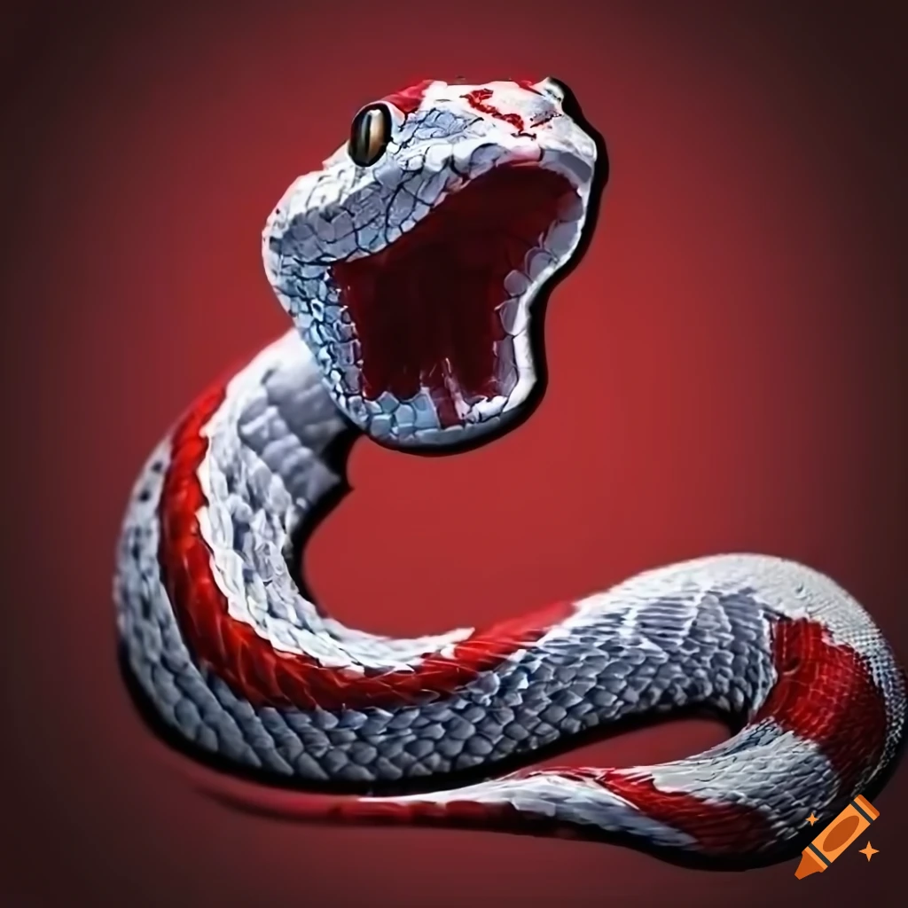 Red, black, and white viper in a 2d art style on Craiyon