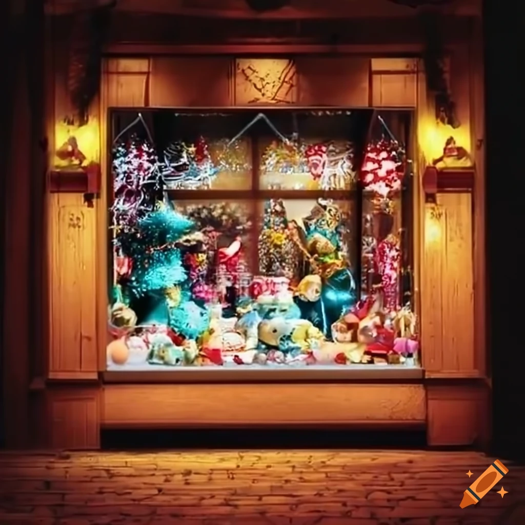 Toy store window with a christmas theme on Craiyon