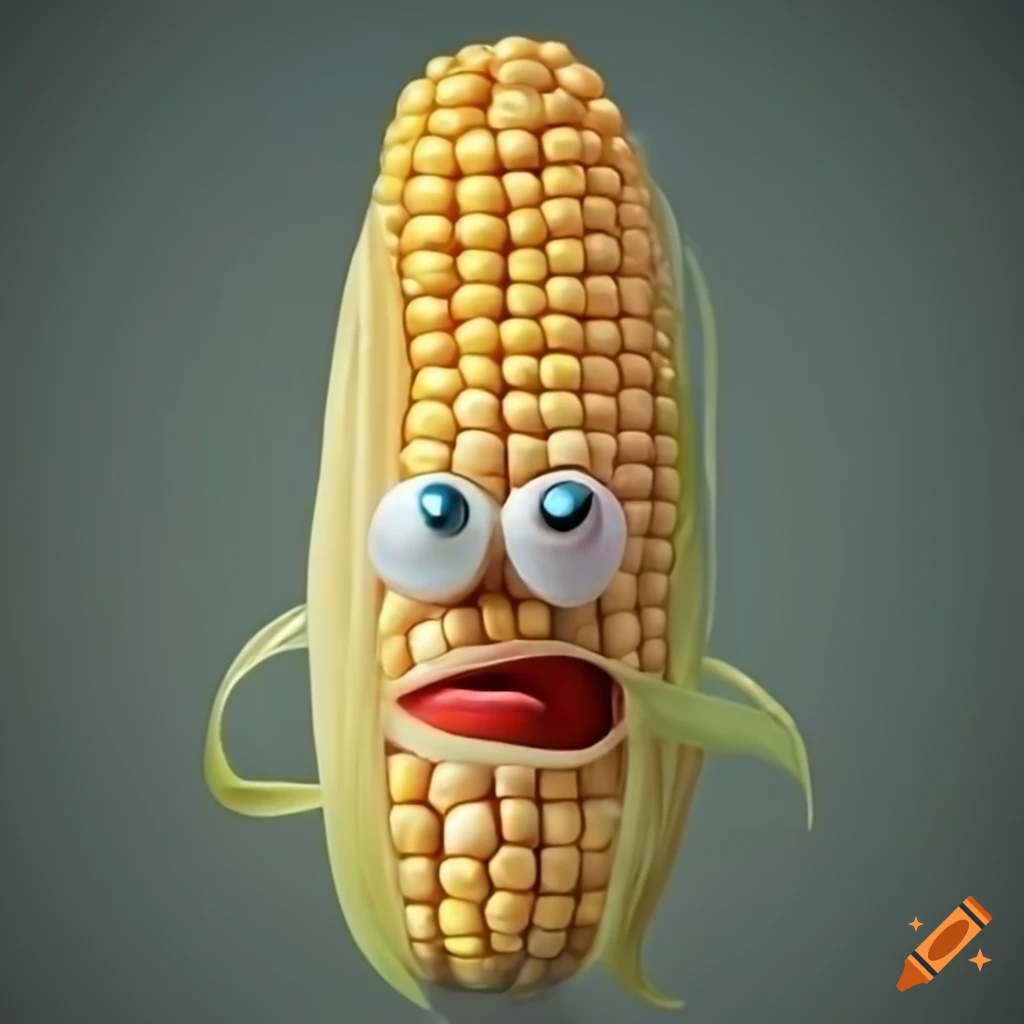 Cartoon face on a realistic ear of corn with butter on Craiyon