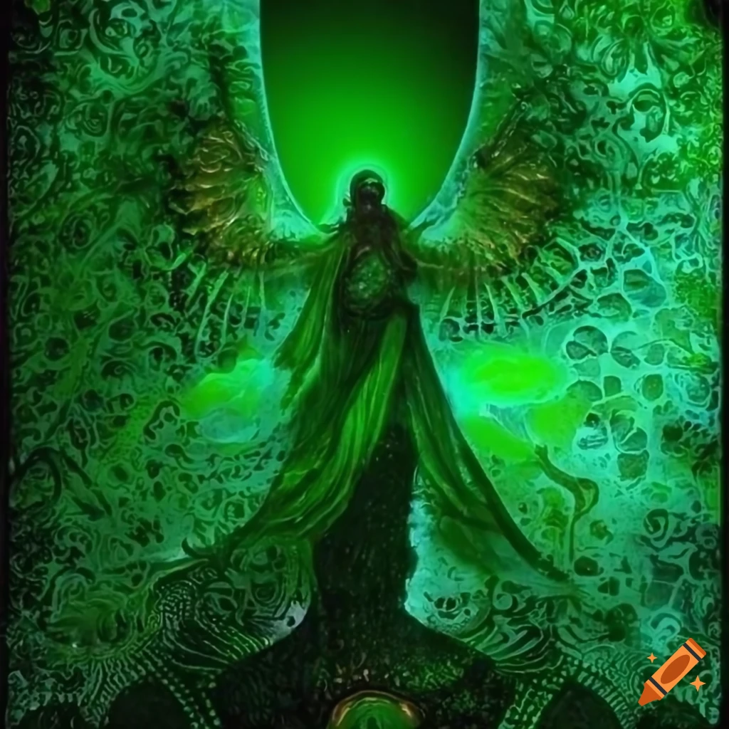 Chaos god of green consciousness in angelic form on Craiyon