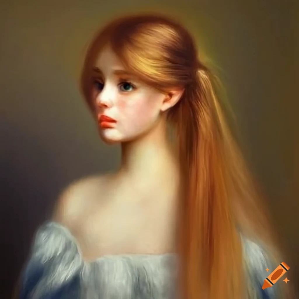 Woman with long fluffy hair in the style of Renoir on Craiyon