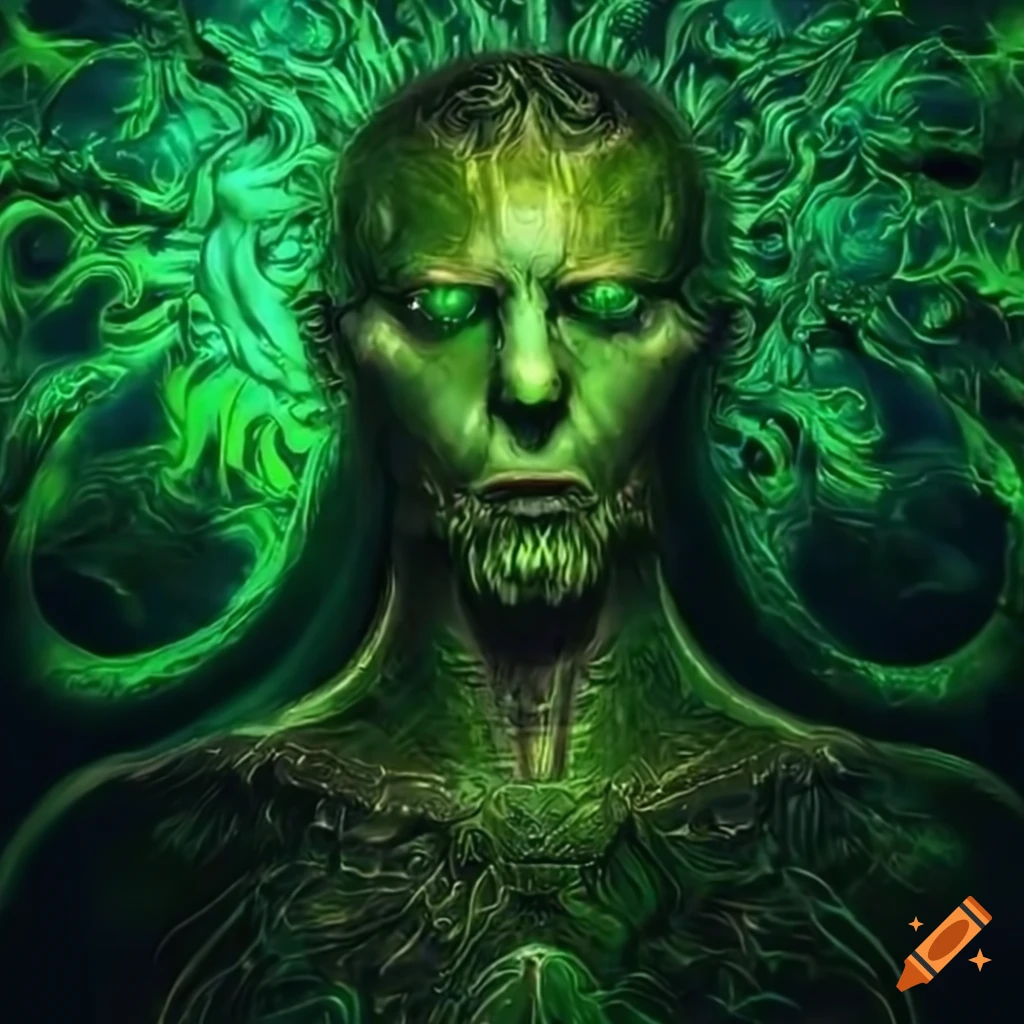 Chaos god of green consciousness rioting on Craiyon