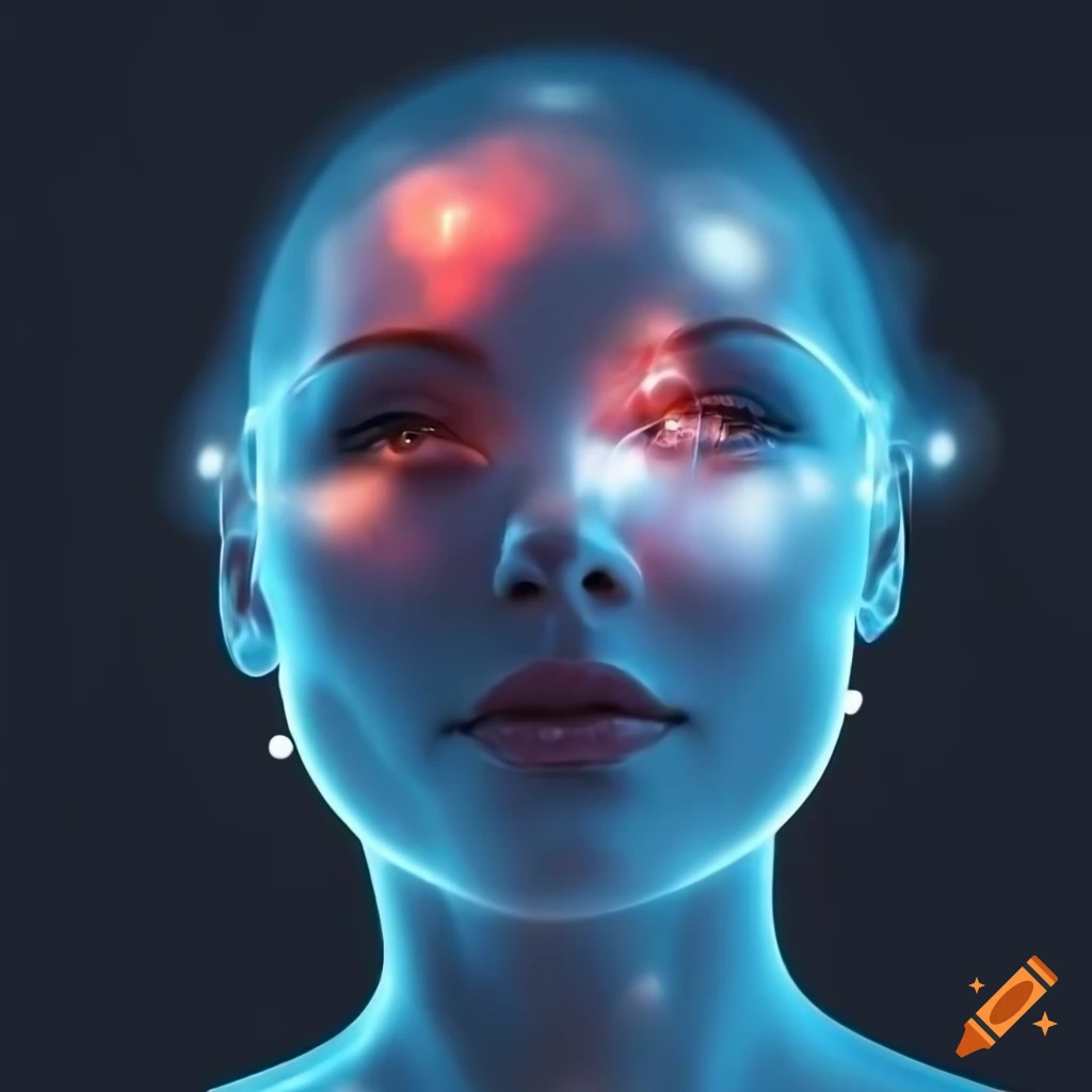 Glowing semi-transparent portrait of a woman with visible bone ...