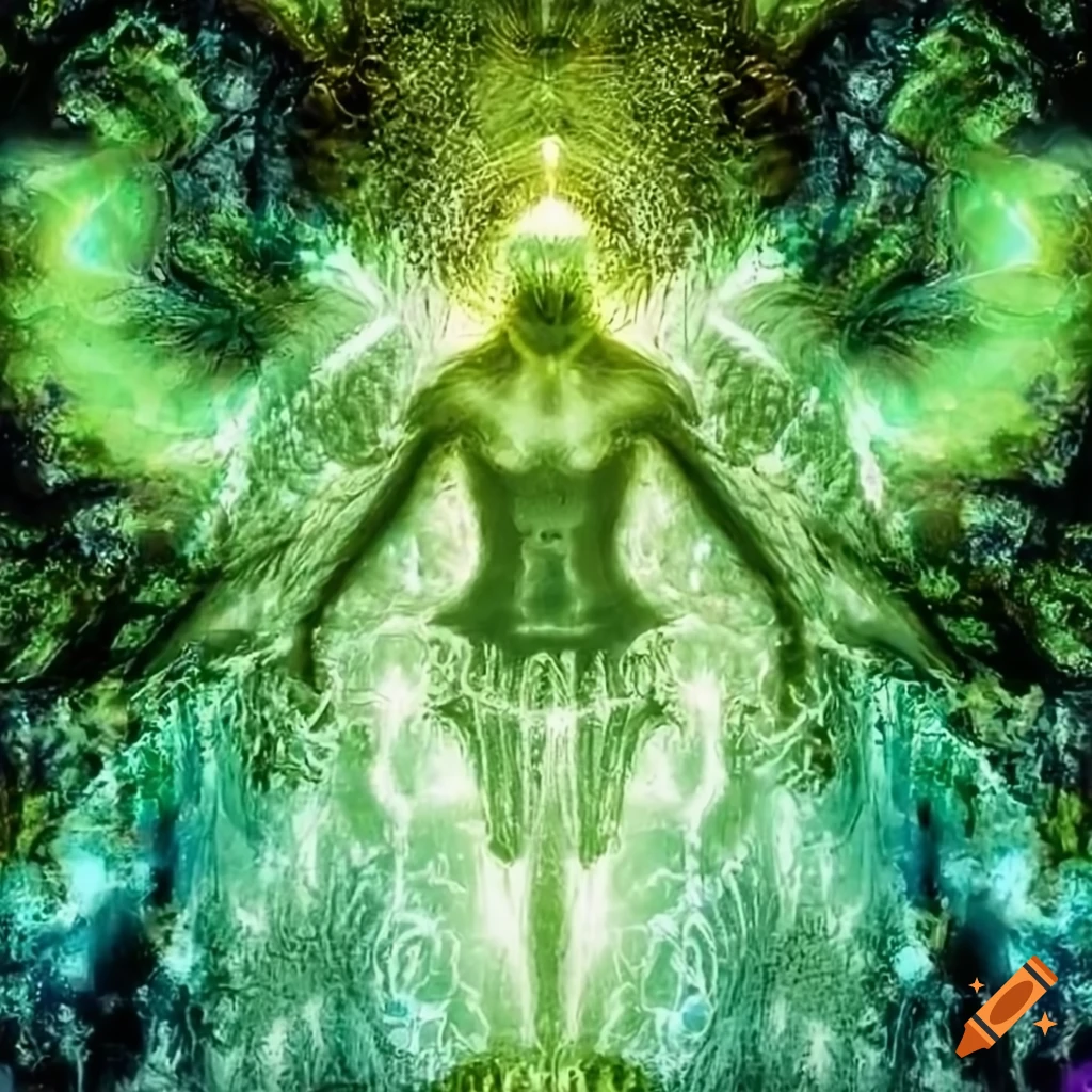 Chaos god of green consciousness depicted in an angelic form on Craiyon