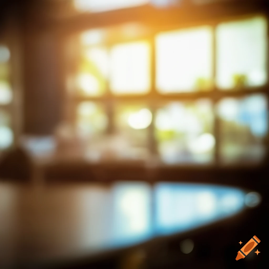 Bright blurry cafe background with sunlight streaming through windows ...