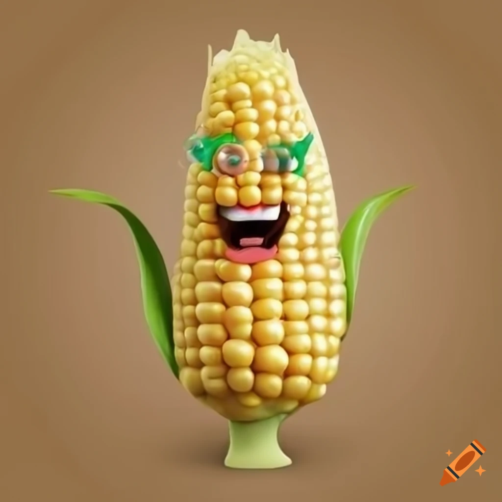 Cartoon face on a realistic ear of corn with butter on Craiyon