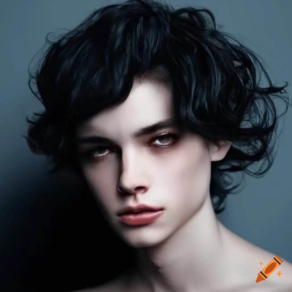 Portrait of a young adult with androgynous features, pale complexion ...