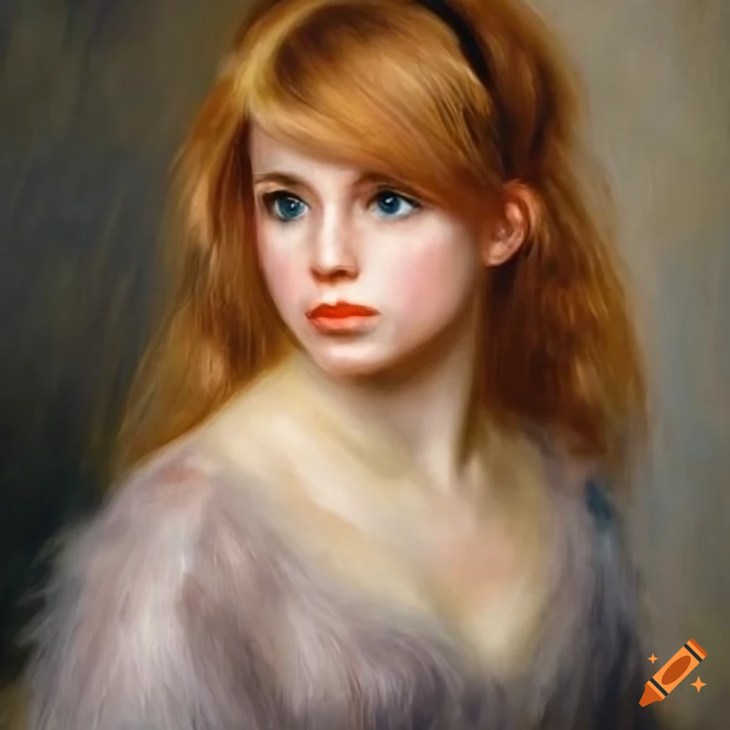 Woman with long fluffy hair in the style of renoir on Craiyon