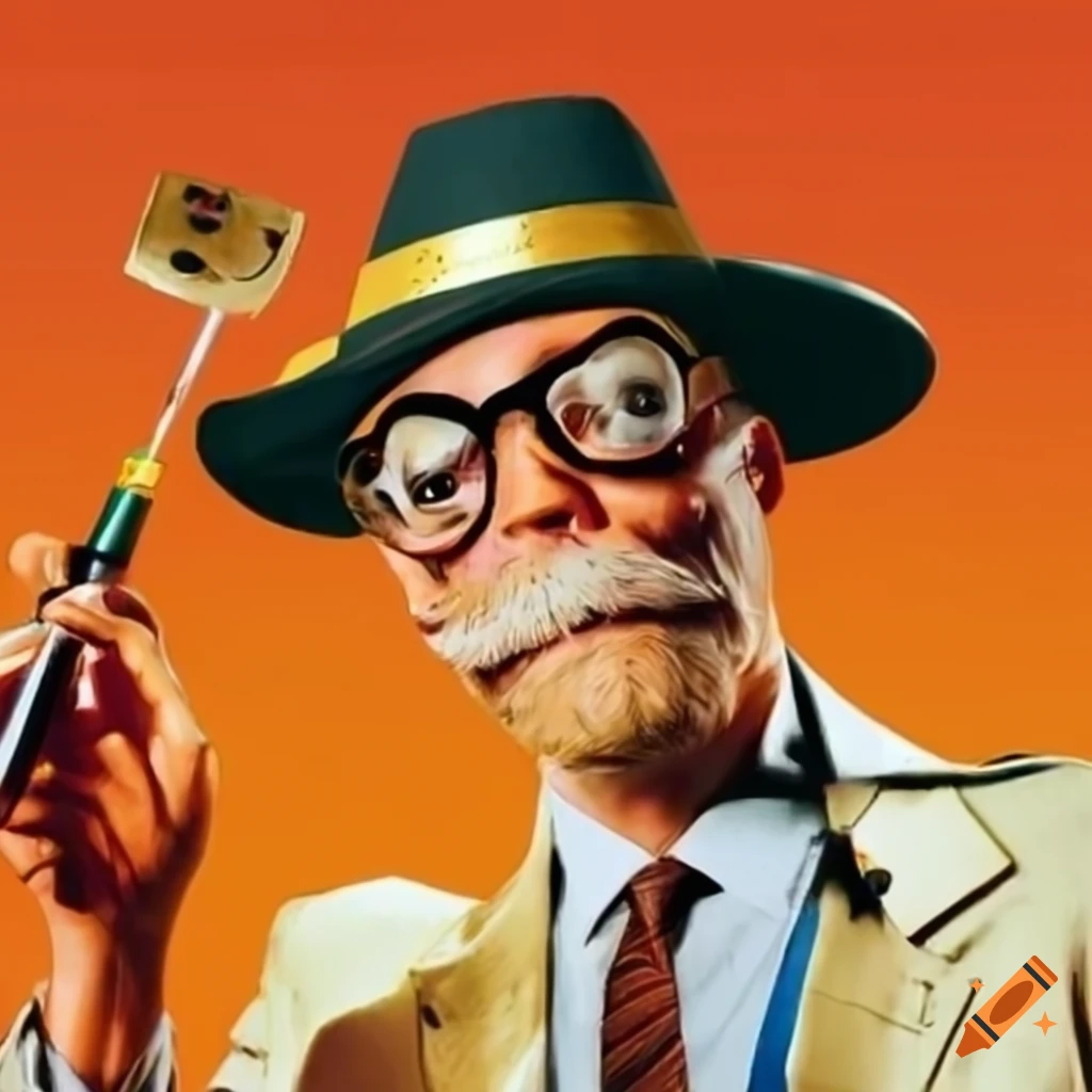 Psychedelic depiction of Colonel Mustard from Clue on Craiyon