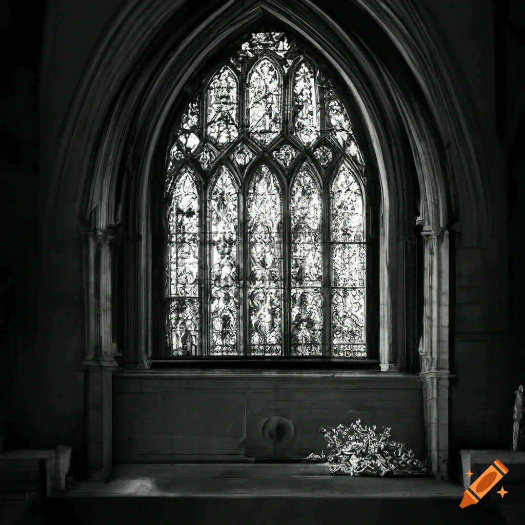 Gothic church window in black and white on Craiyon