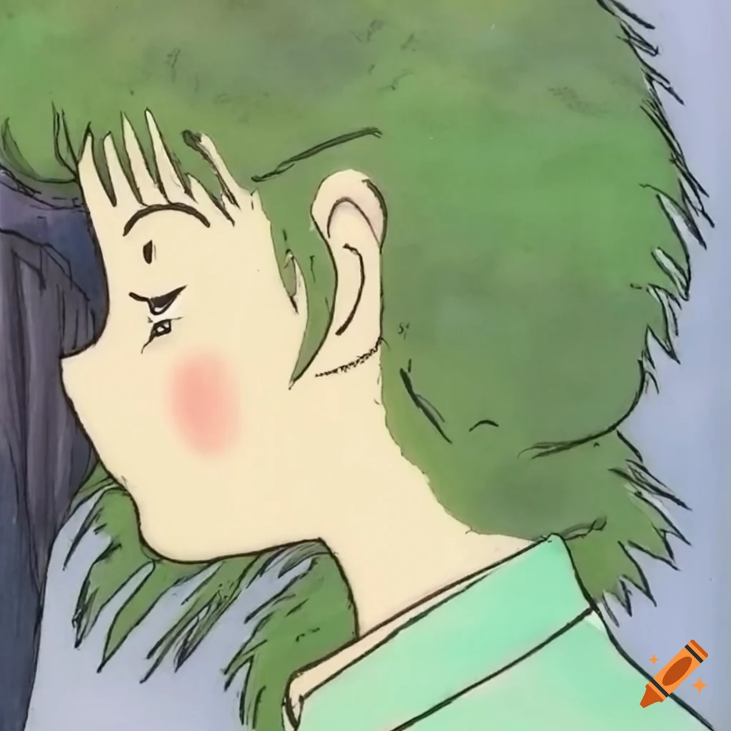 Colorful ink drawing of a tough beautiful woman with a green shag ...