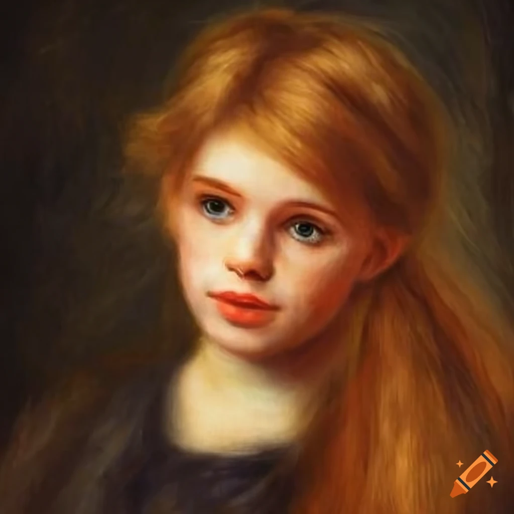 Woman with long fluffy hair in the style of renoir on Craiyon