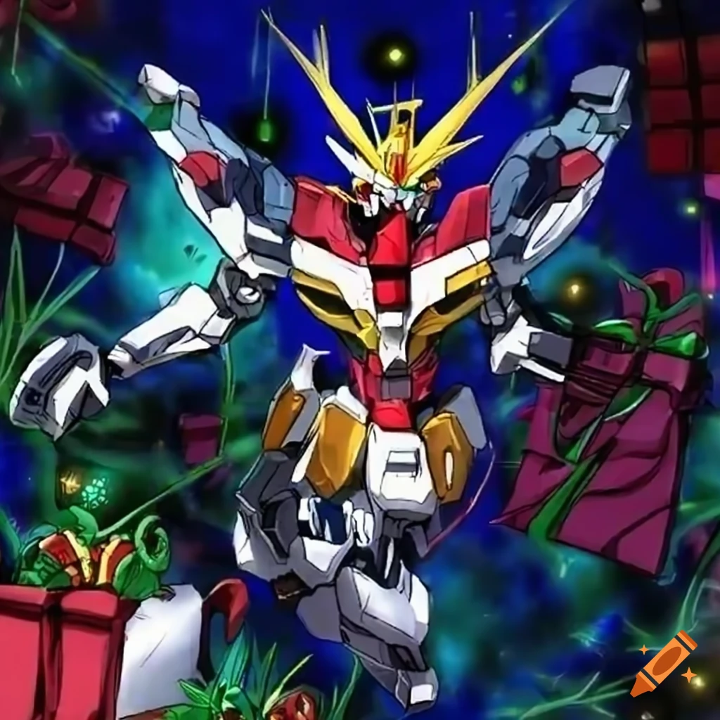 Gundam barbatos with santa claus, christmas tree, and presents on Craiyon