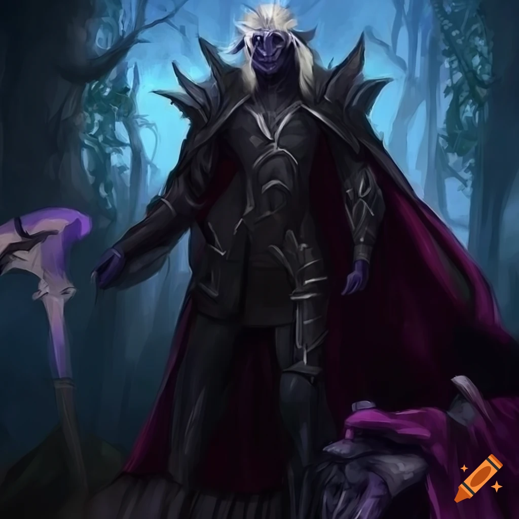 Fantasy artwork of a male Drow priest of Vhaeraun with piercing orange ...