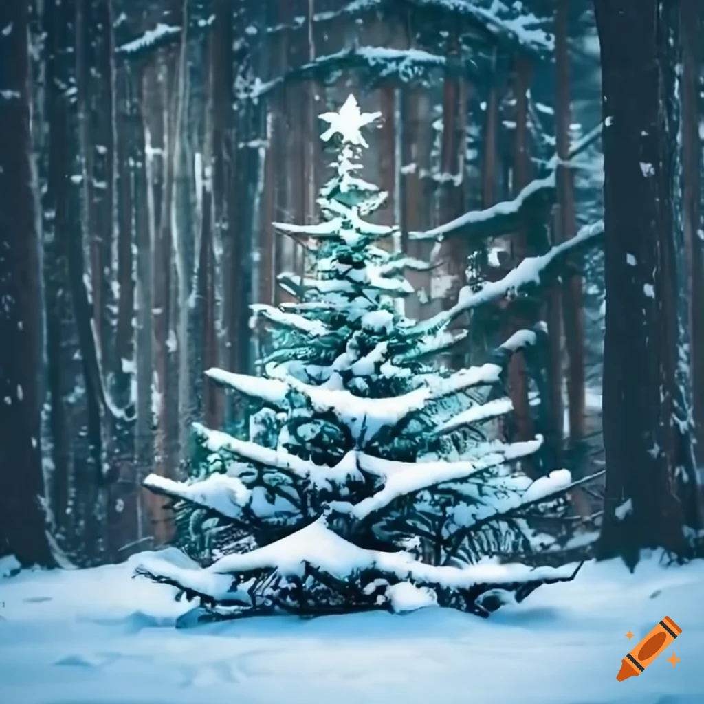 Christmas tree in a winter forest on Craiyon