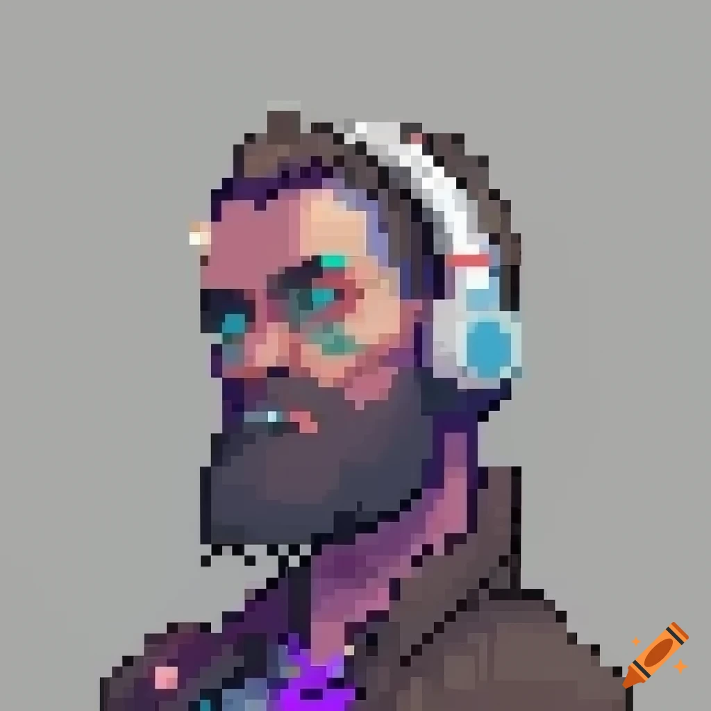 Cyberpunk guy with large headphones and backwards hat in pixel art ...