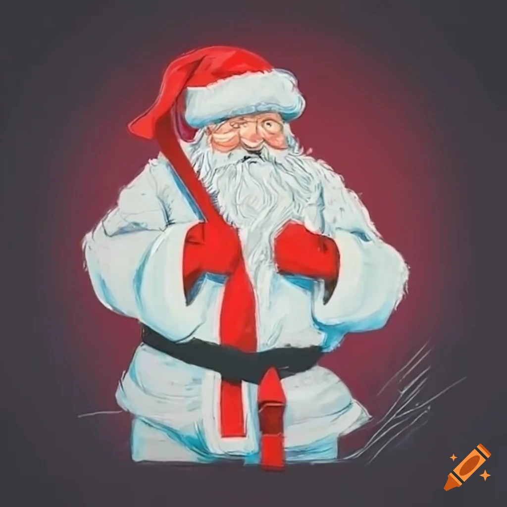 Santa claus in a white kimono performing judo on Craiyon
