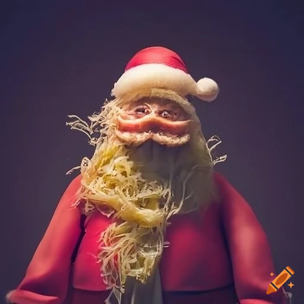 Sculpture of a unique multi-mouthed Santa made of sauerkraut on Craiyon