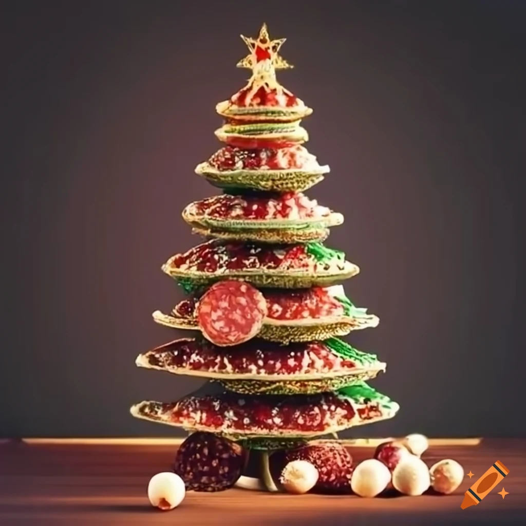 Christmas tree with hungarian salami balls on Craiyon