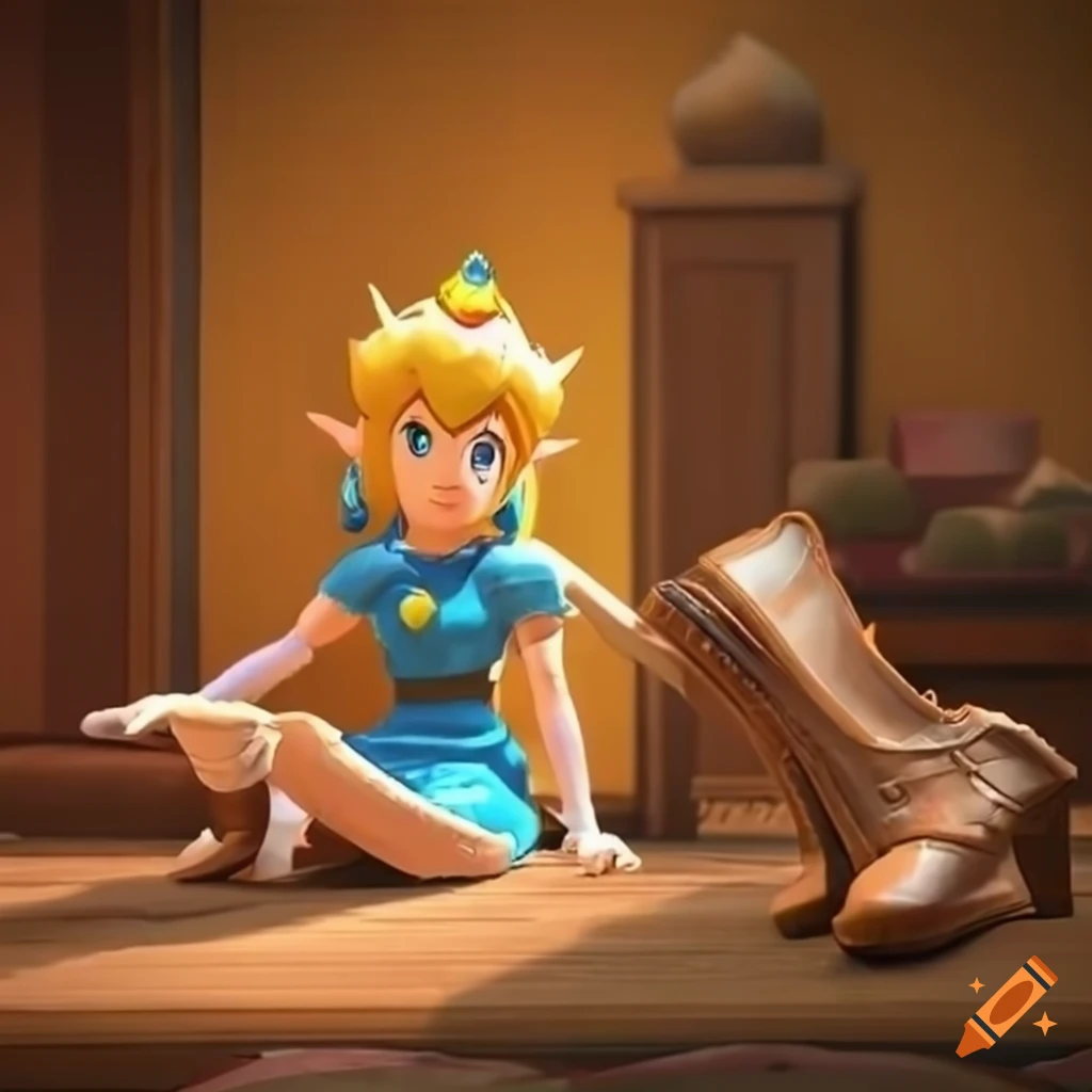 Link From Legend Of Zelda With Princess Peachs Shoes In A Cozy Room On Craiyon