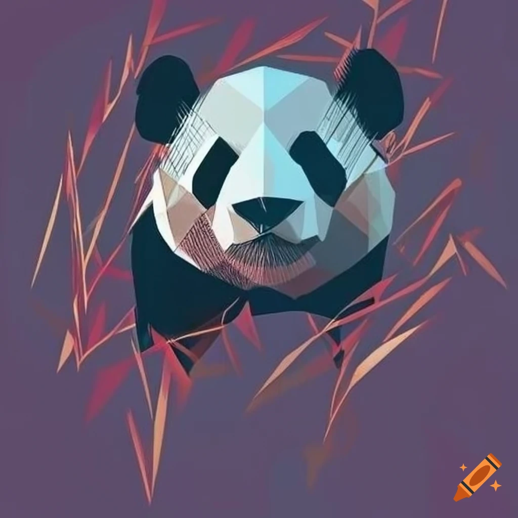 Modern geometric panda face with a dangerous expression on Craiyon