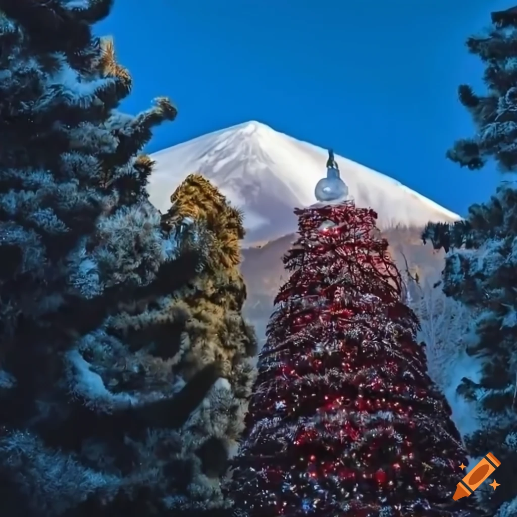 Decorated christmas tree with snow-covered teide volcano in tenerife on ...
