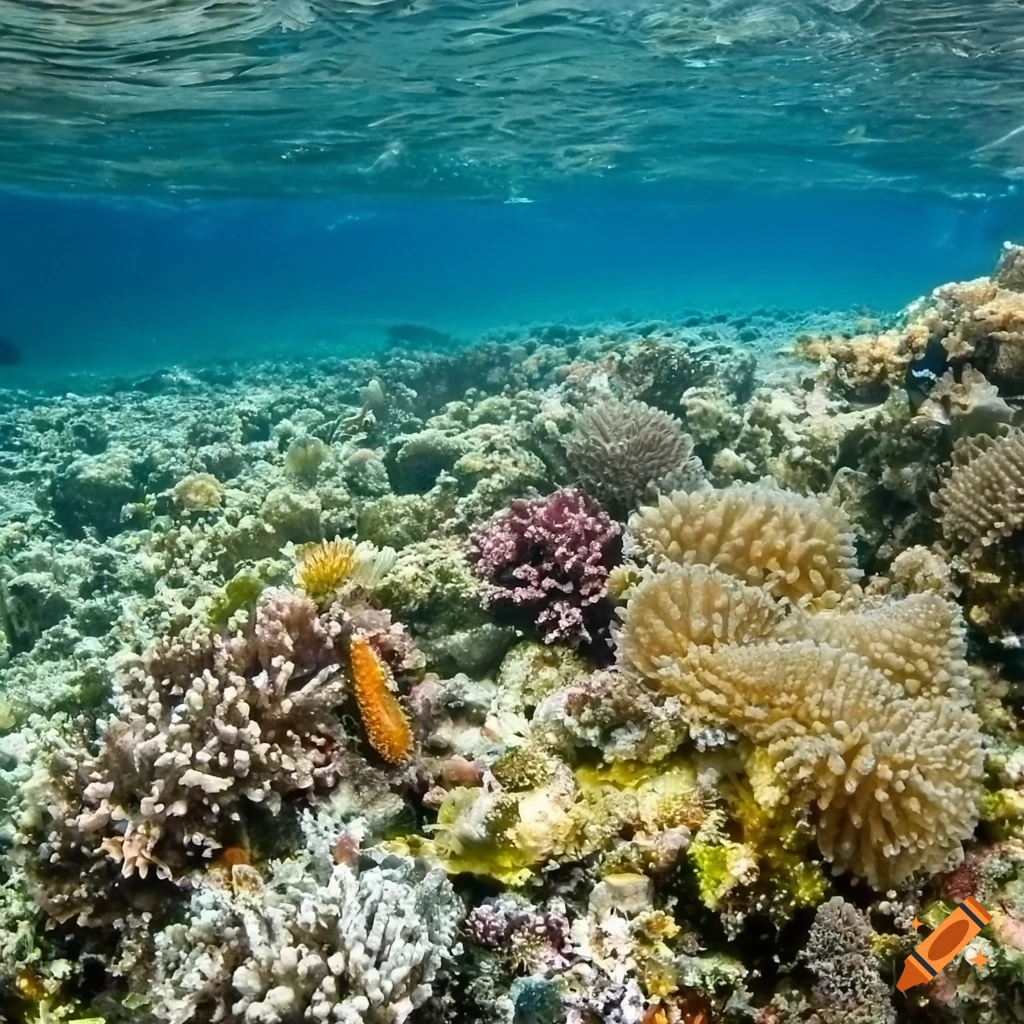 High quality professional photograph of colorful seabed with corals and ...