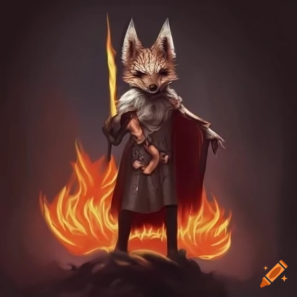 Detailed fire devil with fox head and torches in hands, styled like ...