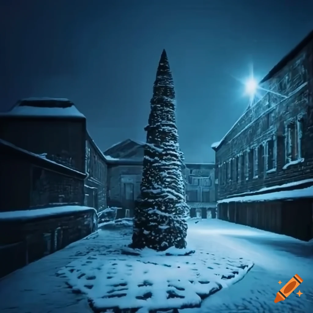 Mysterious prison courtyard on a snowy winter night on Craiyon