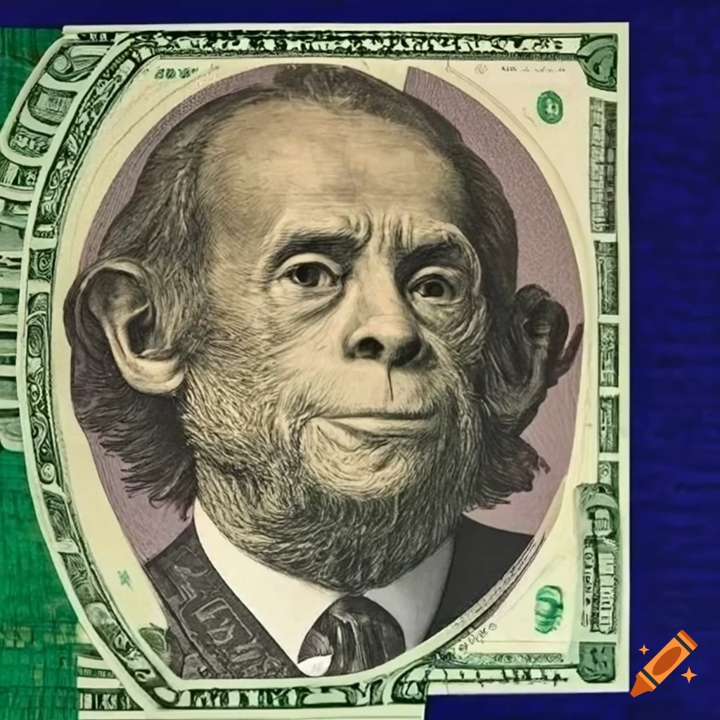Colorful monkey on the us 100 dollar bill on Craiyon
