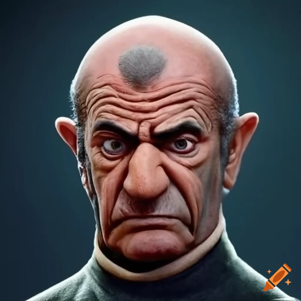 Actor portraying gargamel with bald head and big nose on Craiyon